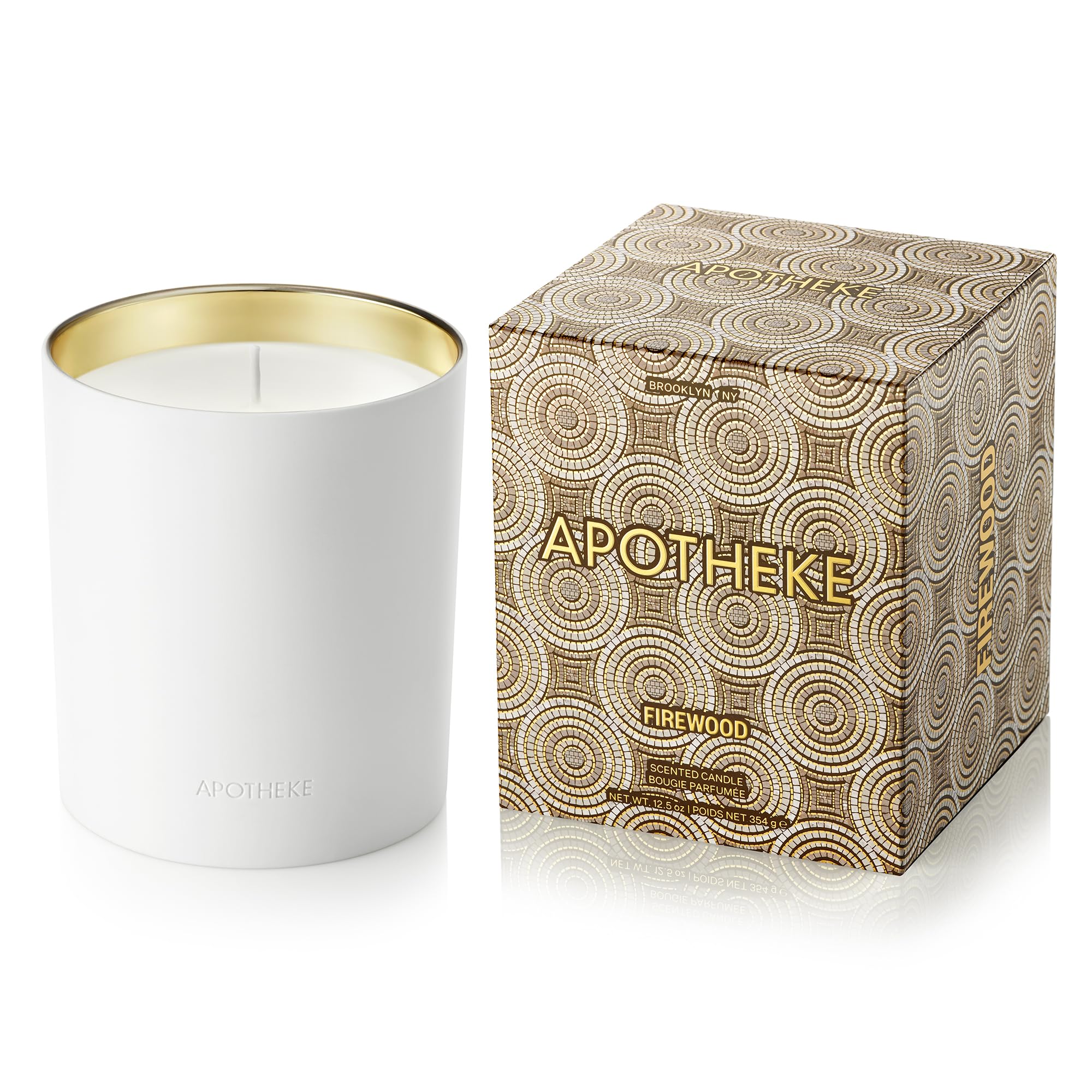 Apotheke Scented Candles for Home, Firewood Ceramic - 12.5 oz Long-Lasting Premium Luxury Soy Wax Jar Candle, 70-80 Hours Burn Time - Notes of Cardamom, Nutmeg, Citron, Bergamot