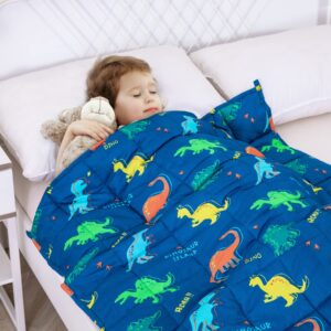 kivik toddler weighted blanket 3 lbs, kids weighted blanket for children, soft children heavy throw blanket for all-season sleeping, blue dinosaur 36x48 inches