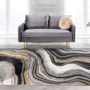 Well Woven Werrick Grey & Gold Striated Marble Pattern Area Rug (5'3" x 7'3")