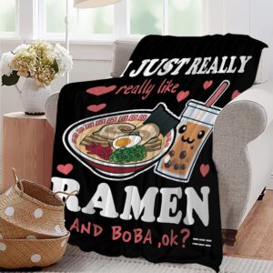 Ramen Bubble Blanket Anime Fleece Throws, Kawaii Gift for Girls Teen Loves Noodles Bubble Tea 40x50 Inches Super Soft Lightweight Flannel Blankets, Suitable for All-Season and Bed Sofa