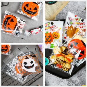 NB 400 Pcs Halloween Candy Bags, Self Adhesive Trick or Treat Cookie Bags for Party Gift Supplies, Cellophane Halloween Goodie Bags (12 oz,8 Styles)