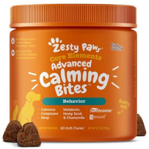 Zesty Paws Calming Bites for Dogs - Anxiety Composure Relief with Suntheanine + Omega Bites Soft Chews - with AlaskOmega for EPA & DHA Omega-3 Fatty Acids to Support Normal Skin Moisture