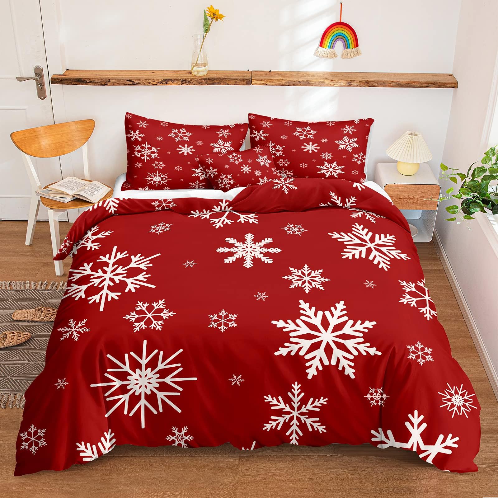 Amacigana Christmas 2-Piece Duvet Cover Set Bedding Set Ultra Soft Reversible Breathable 3D Printed Microfiber Comforter Cover Protector Cute Cartoon Bed Cover Set Pillowcases (04,Queen 90x90inch)