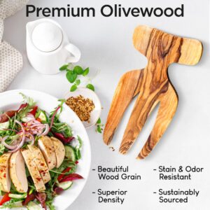 Bayu Olive Wood Handmade Salad Hands - One Pair of Salad Tongs, Salad Servers for Dinner, Wooden Salad Tongs for Salad, Pasta, and More