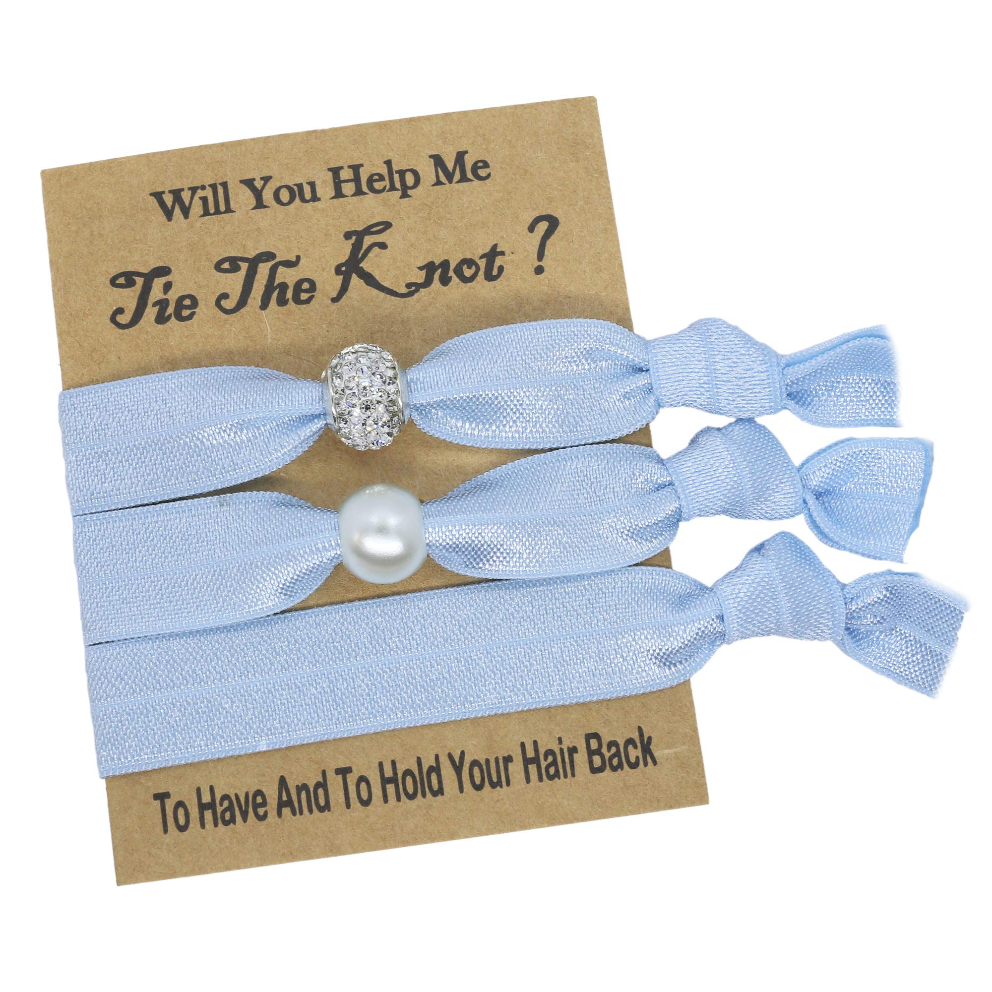 6 Packs Hair Tie Favors - Bridesmaid Proposal Gifts for Wedding, Bachelorette Party, and Bridal Shower (Baby Blue)