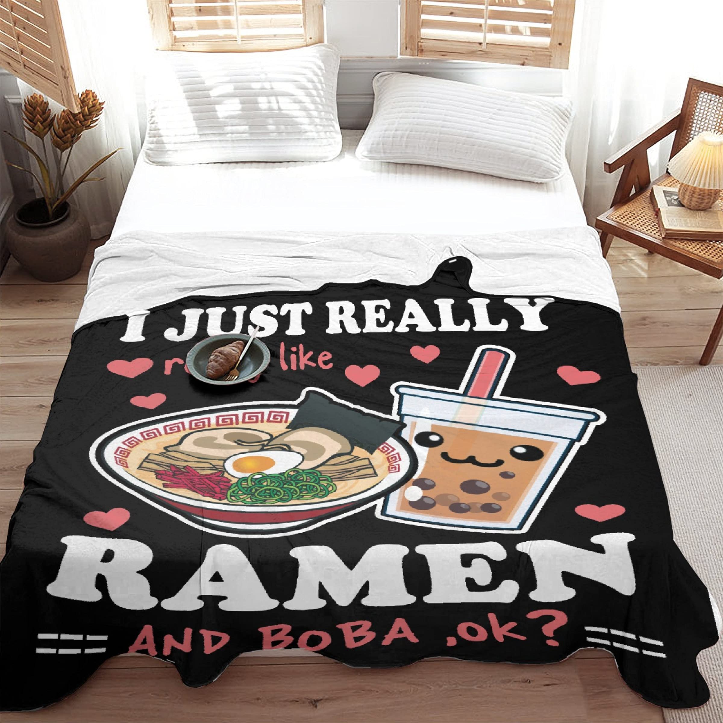 Ramen Bubble Blanket Anime Fleece Throws, Kawaii Gift for Girls Teen Loves Noodles Bubble Tea 40x50 Inches Super Soft Lightweight Flannel Blankets, Suitable for All-Season and Bed Sofa