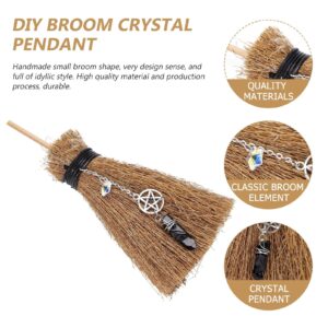 PRETYZOOM Mini Halloween Brooms Mini Witch Broom Crystal Witch Broom Wiccan Altar Broom Pendant Home Halloween Decor Khaki