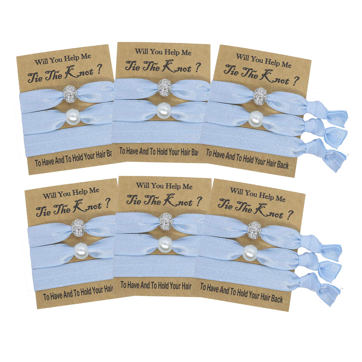 6 Packs Hair Tie Favors - Bridesmaid Proposal Gifts for Wedding, Bachelorette Party, and Bridal Shower (Baby Blue)