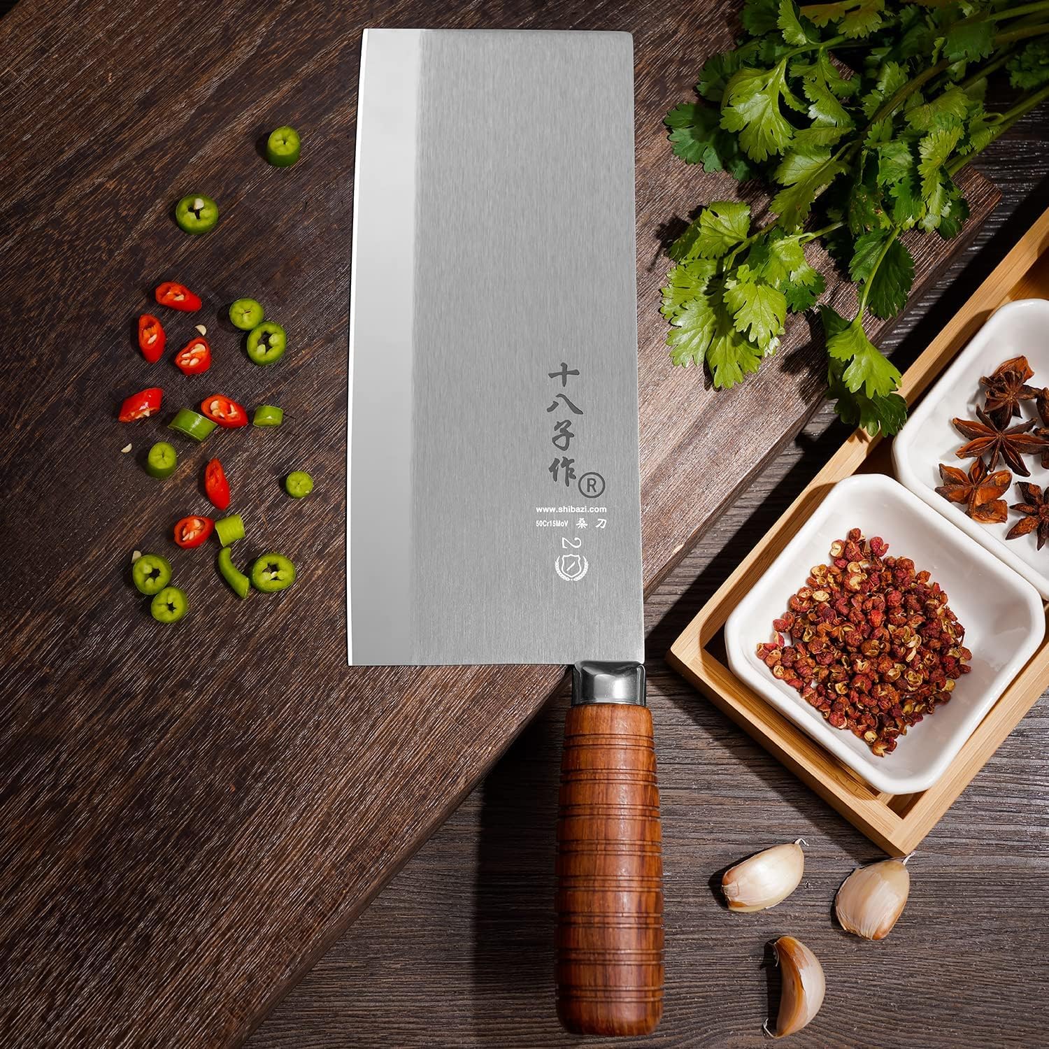 SHI BA ZI ZUO 8 Inch Forged Professional Chef Cleaver Vegetable Knife High Carbon Steel with Sturdy Rosewood Handle for Daily Basis