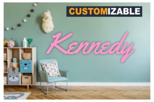 vulgrco custom name wall decal for kids room, personalized wall decals and stickers for nursery, baby name wall decor, peel & stick name decals for walls