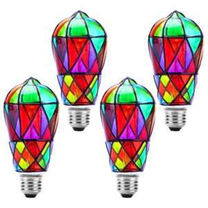 kitmose 4 pack stained glass light bulbs, led edison light bulb e26 3.5w replacement light bulbs tiffany style for bedroom living room home christmas decoration