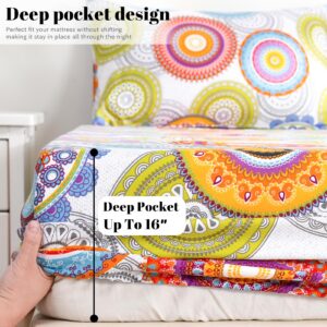 Bedlifes Twin Sheets Set Ultra Soft Breathable Silky Bed Sheets Deep Pocket 100% Microfiber Bedding Sheets 3 Piece Twin Size Mandala Patterned