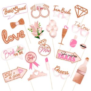 qpout bridal shower photo booth props kit(21 count), rose gold wedding hen party funny selfie props, bride to be night party photo props decoration accessories, with bamboo sticks& stickers