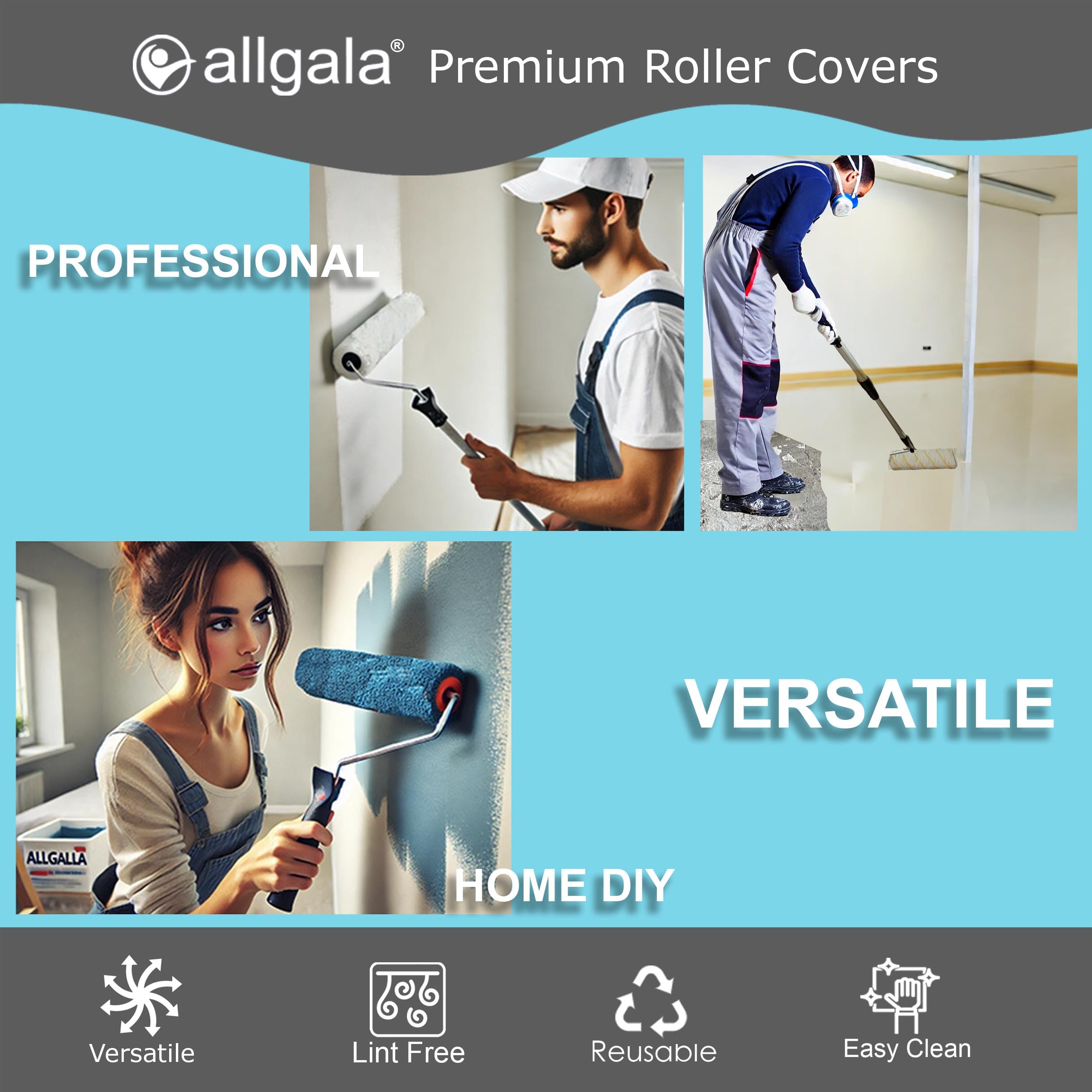 Allgala Paint Roller Covers, 12-Pack 9 Inch Shedless Paint Roller Covers 1/2 Inch Nap, Covers for Paint Roller Frame and Paint Roller Kit