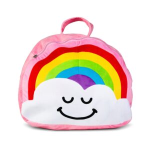 good banana rainbow toy storage bag - convertible fill n' chill bag that transforms into a comfy seat when full of plush toys for kids rooms, multi