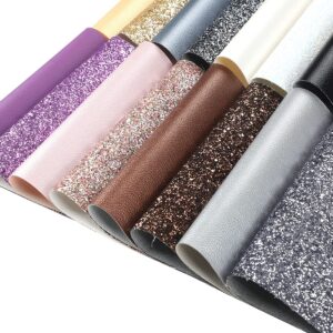 Picheng 16Pcs/Set 8.2x6inch Solid PU Synthetic Faux Leather Sheets Mixed Chunky Glitter& Soft Leather Fabric Sheets for DIY Craft Bows Earrings Making