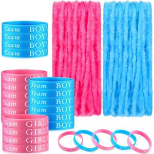 48 pieces baby gender reveal decorations set, 24 gender reveal bracelets and 24 gender reveal leis, team boy team girl wristband for baby shower gender reveal ideas party favor supplies, pink and blue