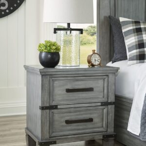 Signature Design by Ashley Russelyn Rustic 2 Smooth-Gliding Drawers Night Stand with Outlets & USB Ports, Gray