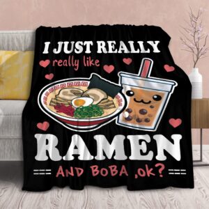 ramen bubble blanket anime fleece throws, kawaii gift for girls teen loves noodles bubble tea 40x50 inches super soft lightweight flannel blankets, suitable for all-season and bed sofa