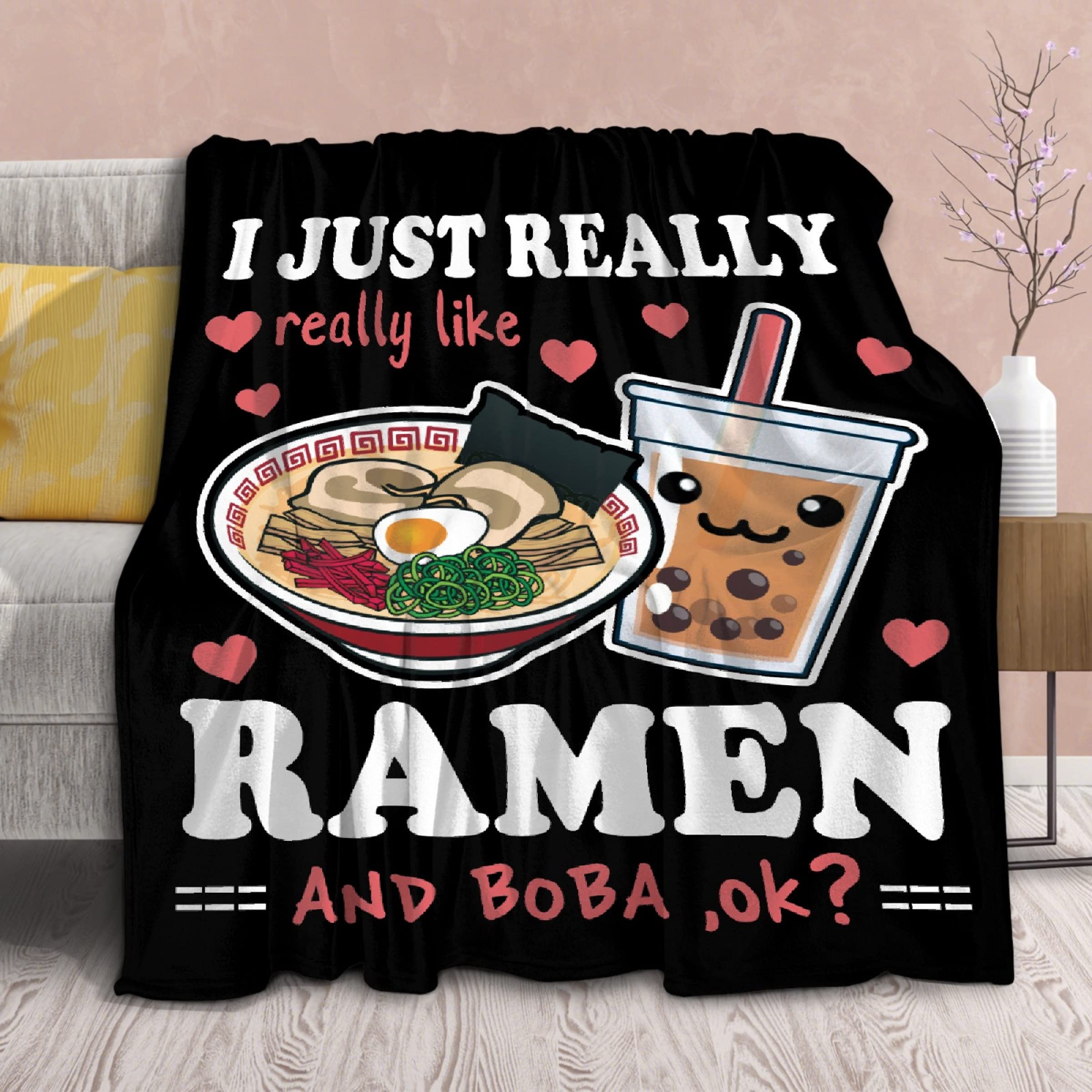 Ramen Bubble Blanket Anime Fleece Throws, Kawaii Gift for Girls Teen Loves Noodles Bubble Tea 40x50 Inches Super Soft Lightweight Flannel Blankets, Suitable for All-Season and Bed Sofa