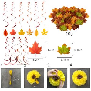 Mauts-inus Fall Thanksgiving Party Decorations -Orange Autumn Hanging Paper Fans Pom Poms Maple Leaves Party Swirls Streamers Lanterns Garlands Fall Banner for Thanksgiving Wedding Birthday