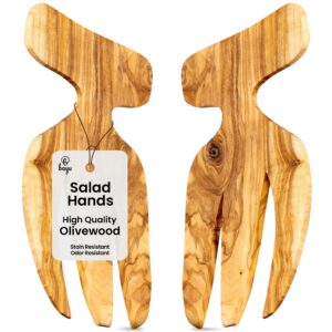 bayu olive wood handmade salad hands - one pair of salad tongs, salad servers for dinner, wooden salad tongs for salad, pasta, and more