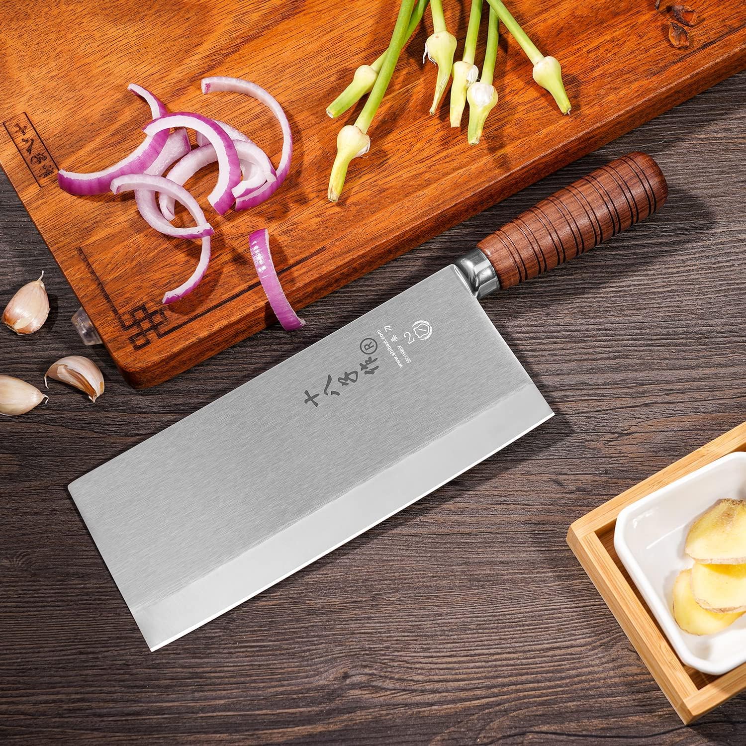 SHI BA ZI ZUO 8 Inch Forged Professional Chef Cleaver Vegetable Knife High Carbon Steel with Sturdy Rosewood Handle for Daily Basis