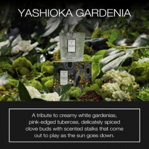 Voluspa Yashioka Gardenia, Classic Boxed Candle, 9 Ounce, 60 Hour Burn Time, All Natural Wicks and Coconut Wax for Clean Burning, Vegan, Poured in The USA