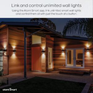 Atomi Smart WiFi LED Wall Sconce Lights - 2 Pack, 1200 Lumens, Dimmable, Premium Aluminum Construction, IP65 All-Weather, Tunable White, Color Changing, Works with Voice Assistance