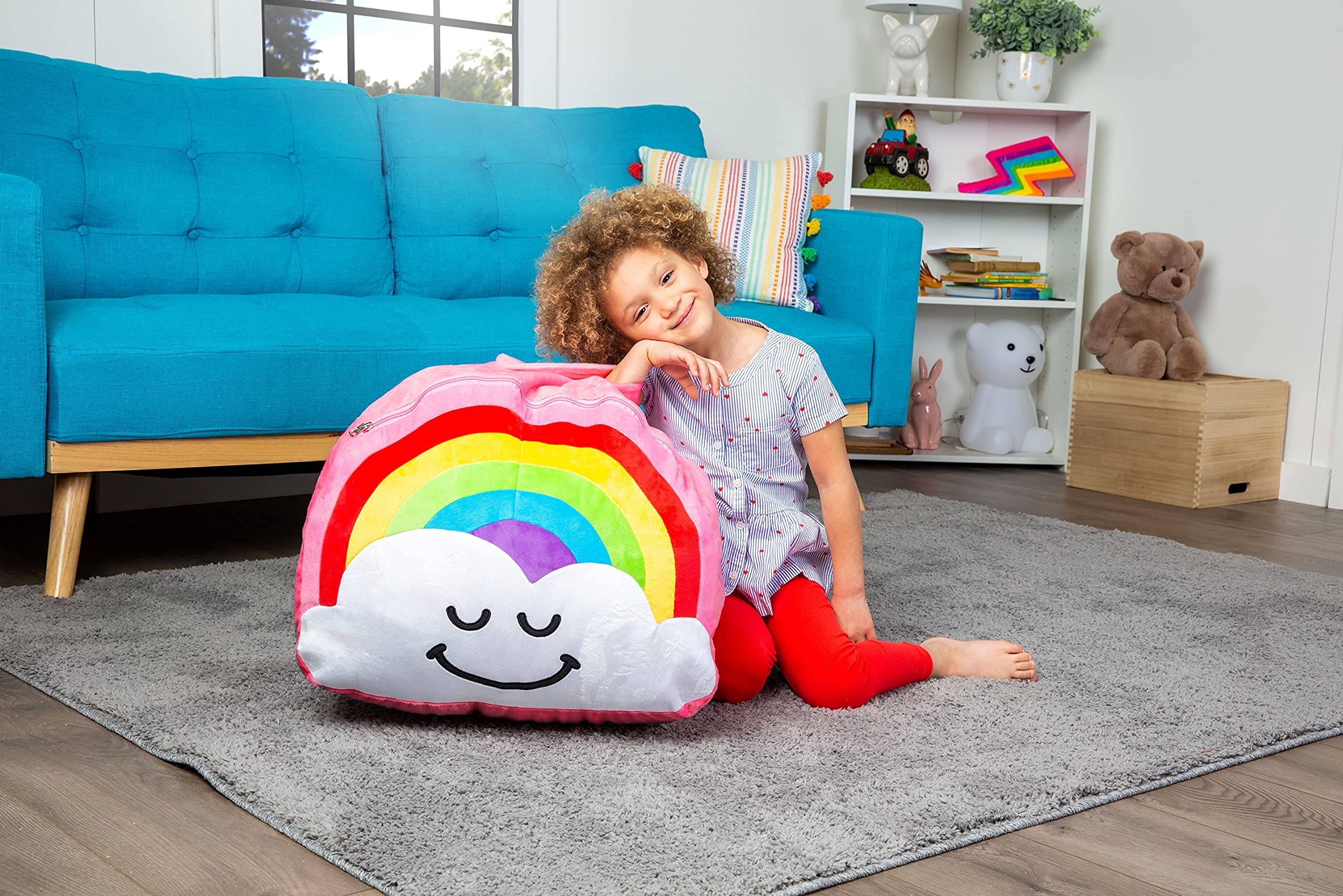 Good Banana Rainbow Toy Storage Bag - Convertible Fill n' Chill Bag That transforms into a Comfy seat When Full of Plush Toys for Kids Rooms, Multi