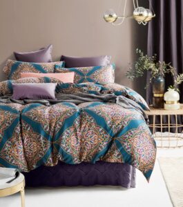 get bed ready venetian damask bohemian paisley duvet cover set boho chic watercolor medallion 400tc egyptian cotton sateen luxury style bed linen (teal, king)