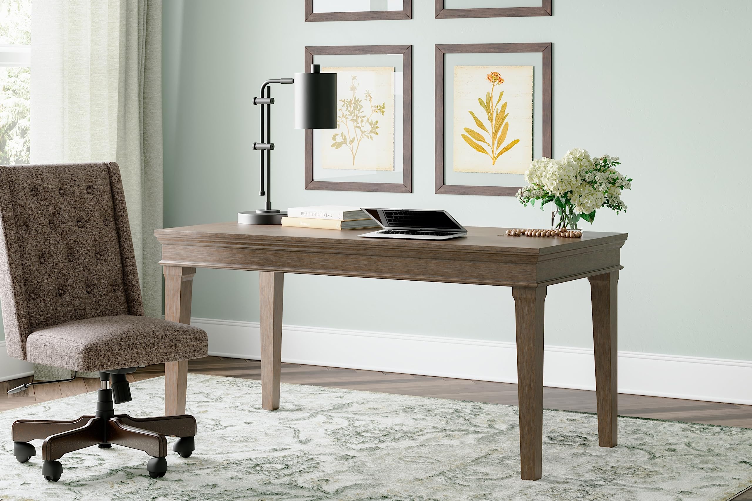 Ashley Furniture Signature Design by Ashley Janismore Traditional Home Office 63 inch Desk in Weathered Gray