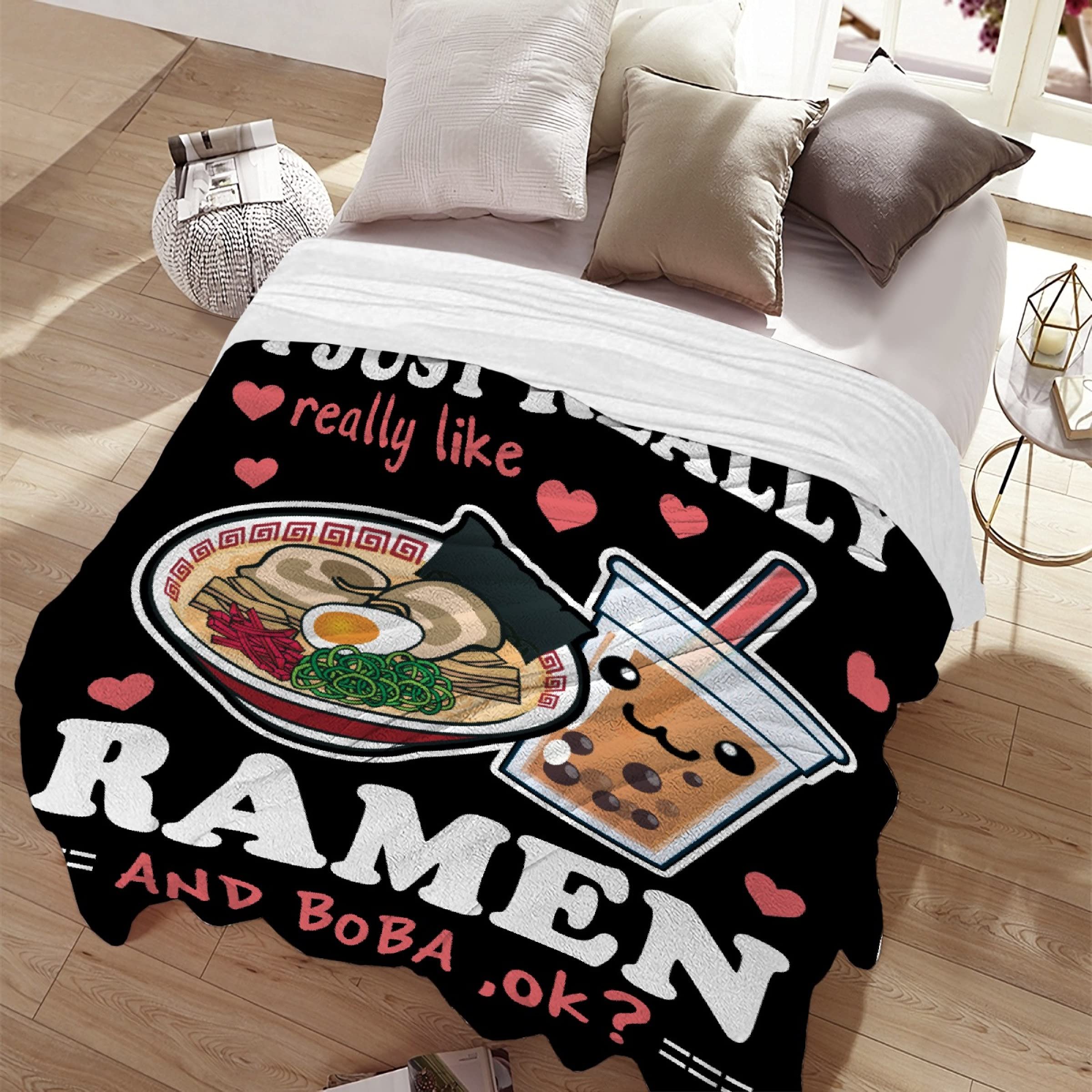 Ramen Bubble Blanket Anime Fleece Throws, Kawaii Gift for Girls Teen Loves Noodles Bubble Tea 40x50 Inches Super Soft Lightweight Flannel Blankets, Suitable for All-Season and Bed Sofa