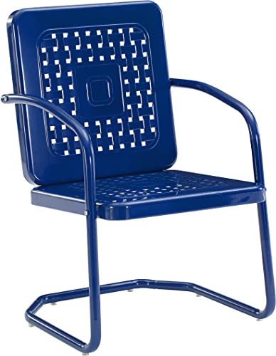 Crosley Furniture Bates 2-Piece Outdoor Chair Set, Retro Metal Patio Chairs for Dining, Porch, Deck, Balcony, Navy Gloss