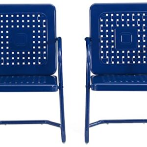 Crosley Furniture Bates 2-Piece Outdoor Chair Set, Retro Metal Patio Chairs for Dining, Porch, Deck, Balcony, Navy Gloss