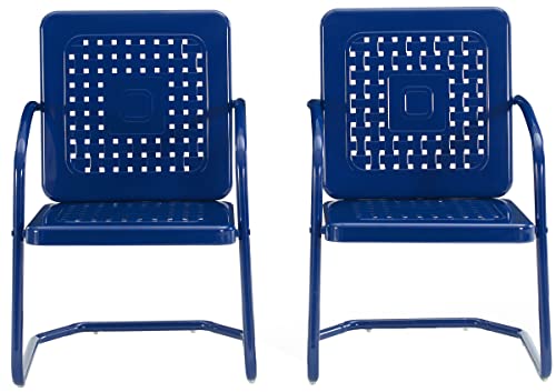 Crosley Furniture Bates 2-Piece Outdoor Chair Set, Retro Metal Patio Chairs for Dining, Porch, Deck, Balcony, Navy Gloss