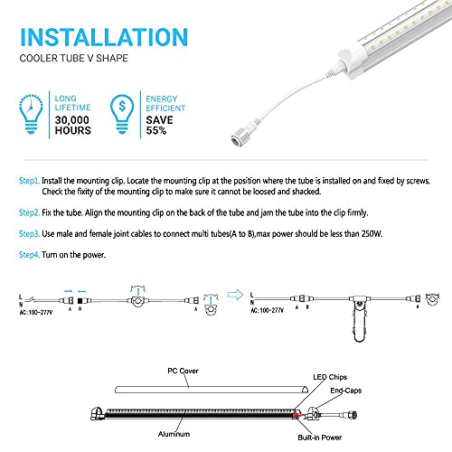 LEDMyplace 32W 5ft LED Freezer/Cooler Tubes T8 V-Shape, 4200 Lumens, 5000k Daylight White, 180° Beam Angle, 100-277V, Tube Lights for Supermarkets Freezer, Grocery Stores, Commercial Freezer Lights