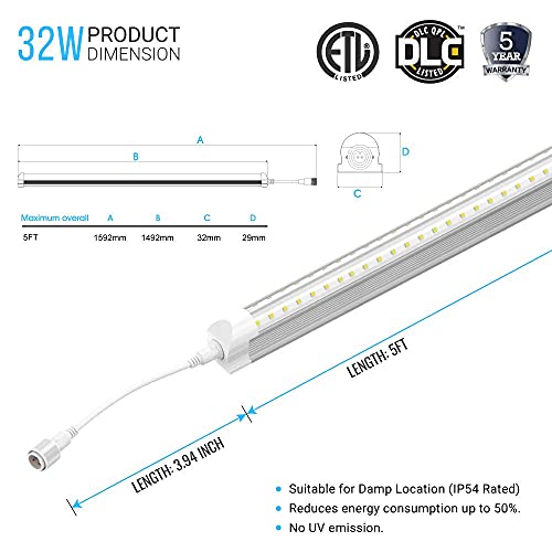 LEDMyplace 32W 5ft LED Freezer/Cooler Tubes T8 V-Shape, 4200 Lumens, 5000k Daylight White, 180° Beam Angle, 100-277V, Tube Lights for Supermarkets Freezer, Grocery Stores, Commercial Freezer Lights