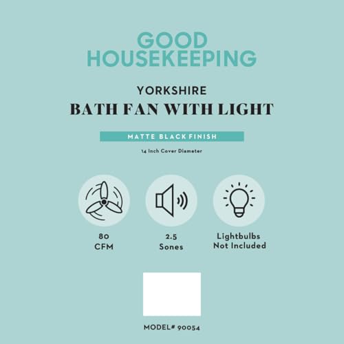 Good Housekeeping 90054z Yorkshire Decorative Bathroom Ventilation Exhaust Fan and Light, Medium, Matte Black