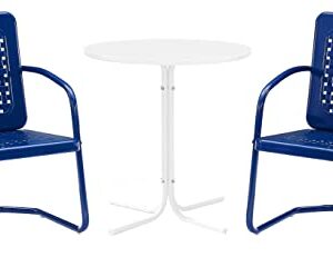 Crosley Furniture Bates 3-Piece Outdoor Bistro Set, Retro Metal Patio Table and Chairs for Dining, Porch, Navy Gloss