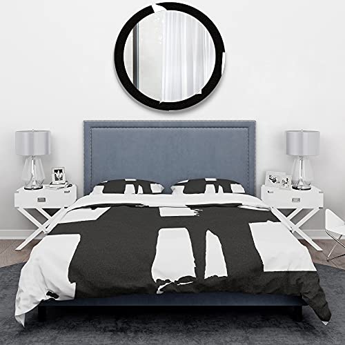 DesignQ Black & White Crossing Paths II Mid-Century Modern Duvet Cover Set, Black Duvet Cover Set King, Abstract Bedding Set of 3 Pieces, All Season Mid-Century Modern Bedding Sets King