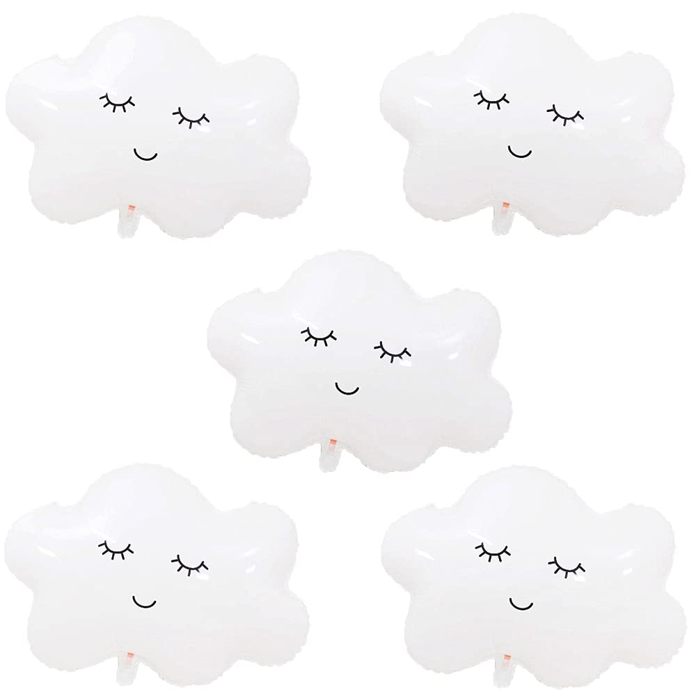 HORUIUS White Cloud Balloons Cloud Shaped Foil Mylar Balloons for Baby Shower Cloud Themed Party Birthday Decoration Supplies 30 inch 5PCS