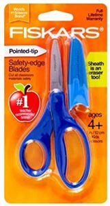 fiskars pointed-tip safety-edge blade scissors with sheath/eraser navy blue