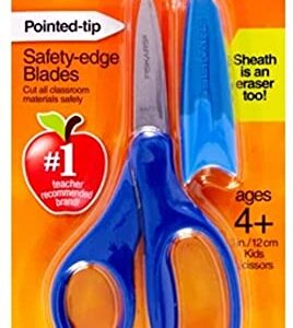 Fiskars Pointed-tip Safety-edge Blade Scissors with Sheath/Eraser Navy blue