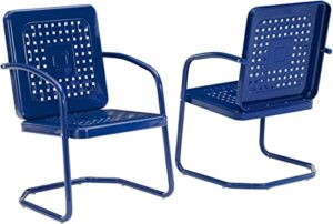 crosley furniture bates 2-piece outdoor chair set, retro metal patio chairs for dining, porch, deck, balcony, navy gloss