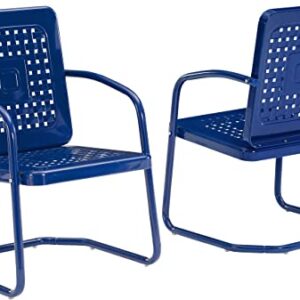 Crosley Furniture Bates 2-Piece Outdoor Chair Set, Retro Metal Patio Chairs for Dining, Porch, Deck, Balcony, Navy Gloss