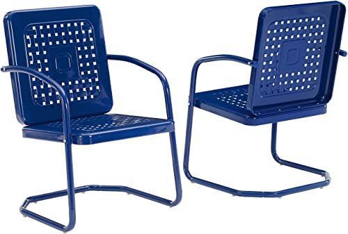 Crosley Furniture Bates 2-Piece Outdoor Chair Set, Retro Metal Patio Chairs for Dining, Porch, Deck, Balcony, Navy Gloss