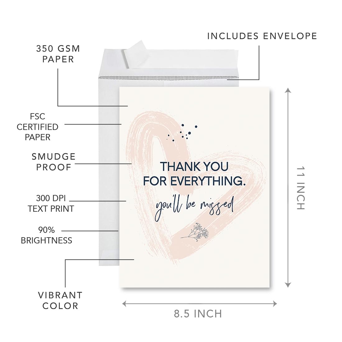 Andaz Press Funny Farewell Jumbo Card Thank You For Everything 8.5 x 11 inch Blank Goodbye Greeting Card with Envelope Big You'll Be Missed Card for Coworker From All Of Us 1-Pack