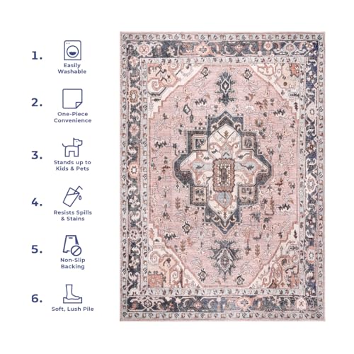 nuLOOM Sasha Machine Washable Medallion Ultra Thin Area Rug, 3' x 5', Pink