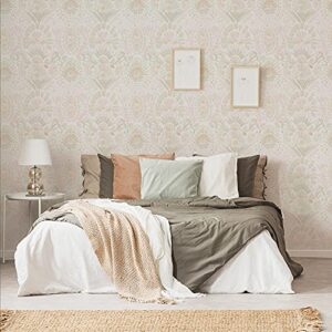 Tempaper Pink Bohemia Damask Removable Peel and Stick Boho Wallpaper, 20.5 in X 16.5 ft, Made in the USA